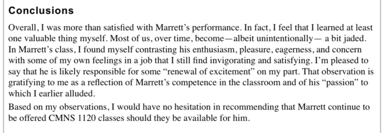 A Teaching Reference Letter – Marrett Green, MSSc